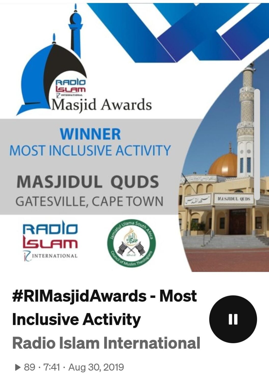 RADIO ISLAM’S AWARD WINNING MASJID ALLOWS A REV TO DELIVER JUMUAH ...